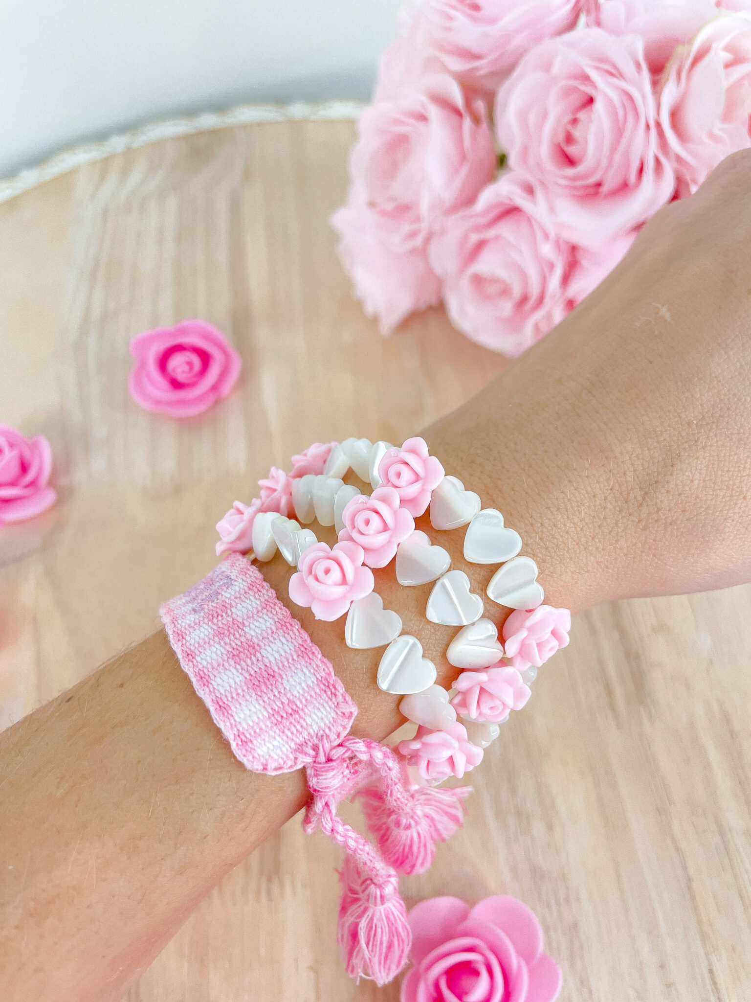 Mother of Pearl Rosey Heart Bracelet